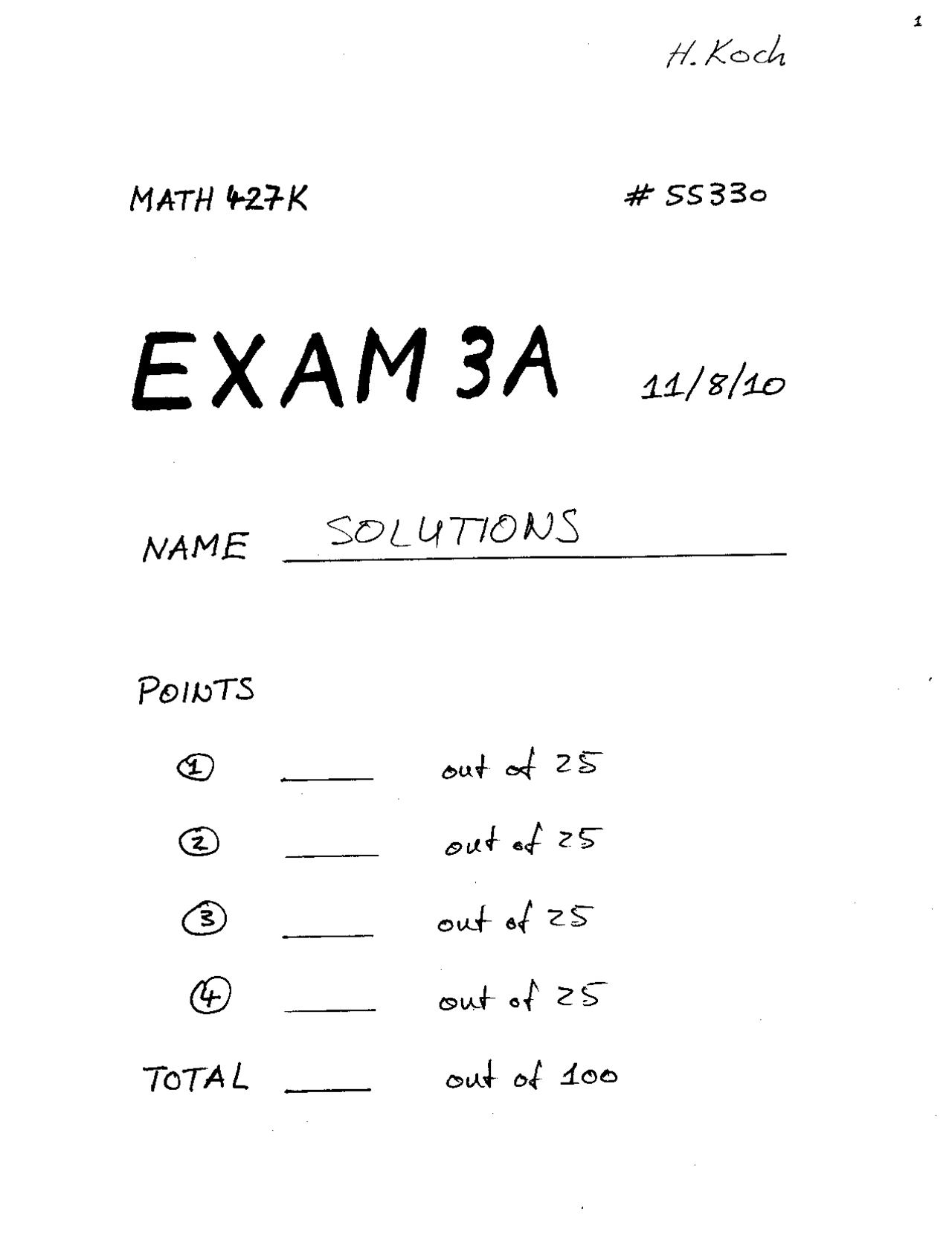 Solutions to Exam 3A - Advanced Calculus for Applications I | M 427K ...