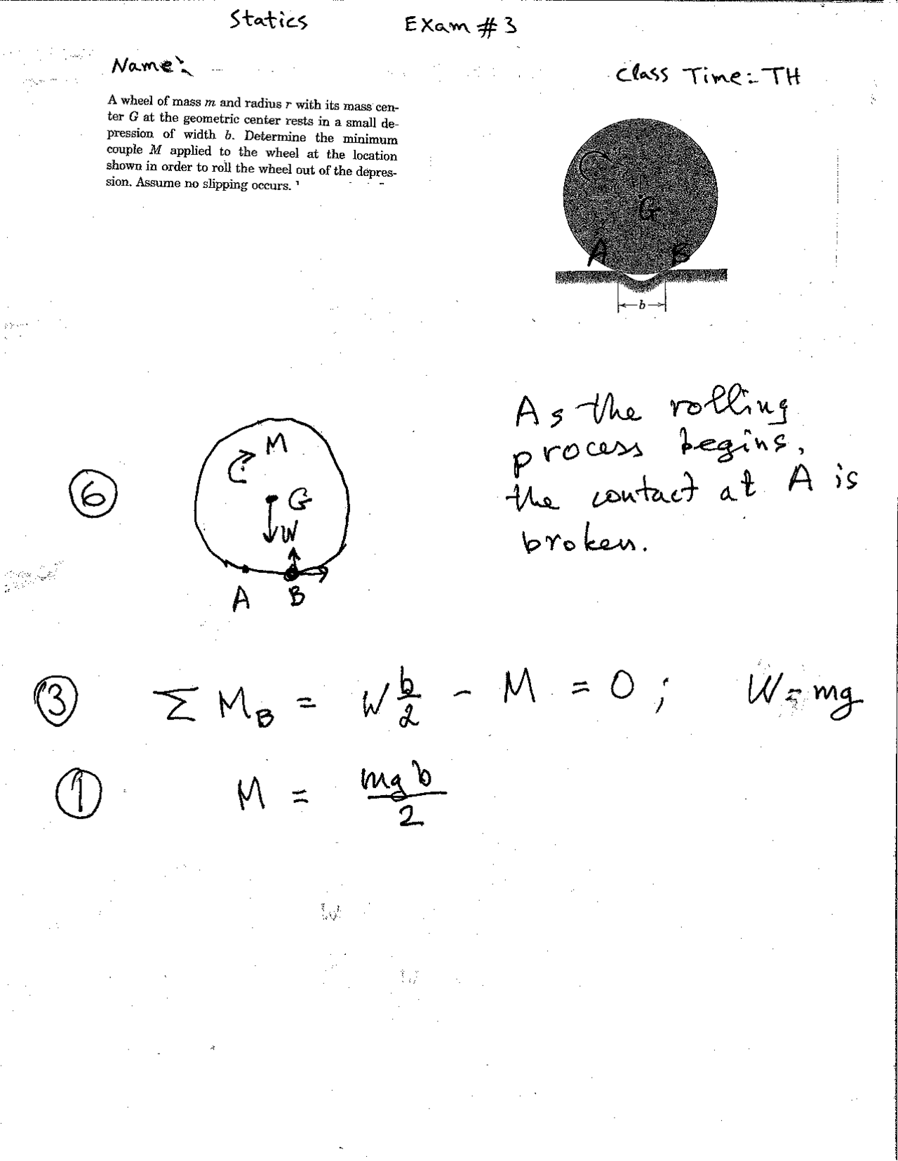 Practice Examination 3 with Answers - Statics | E M 306 - Docsity