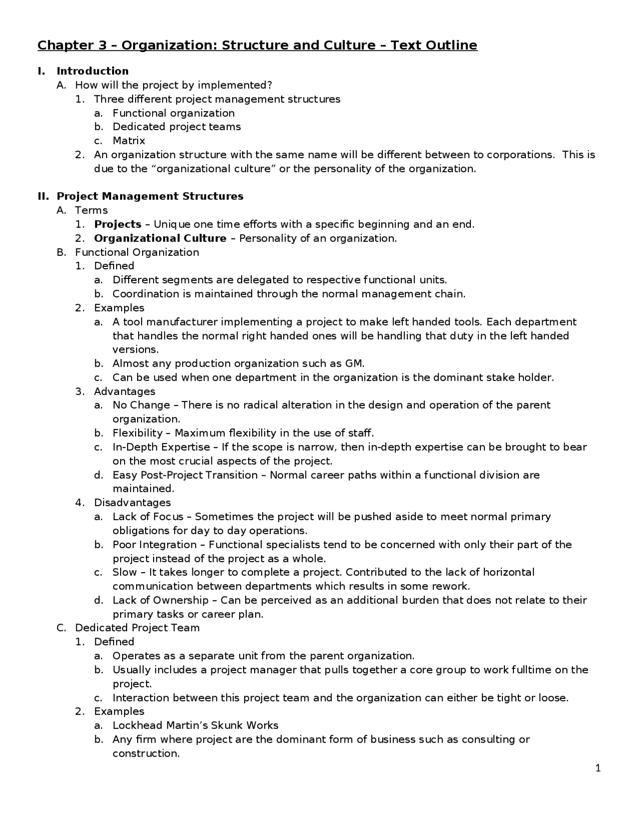 Organization: Structure and Culture – Reading Outline | BIT 4484 ...