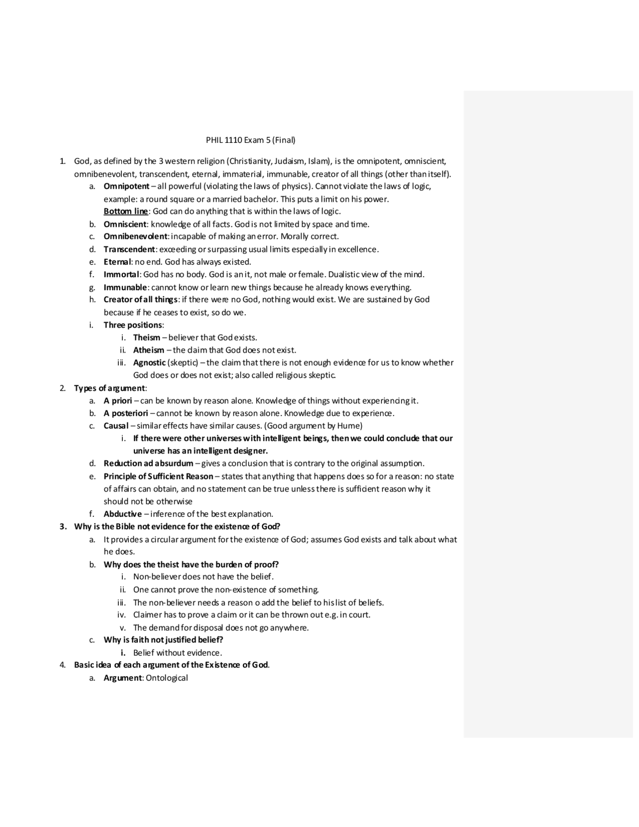 Introduction to Philosophy - Final Exam 5 | PHIL 1110 - Docsity