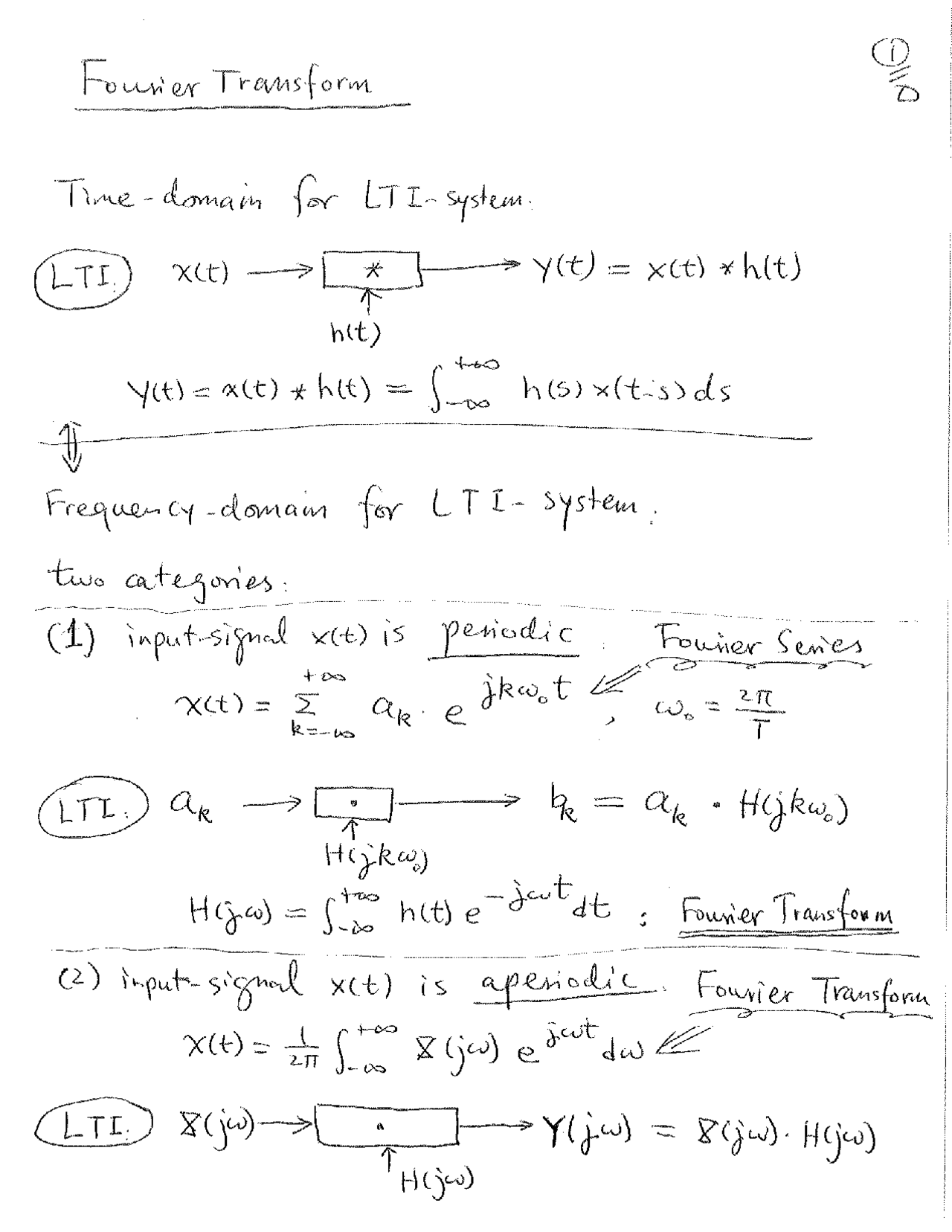 Fourier Transform Signals And Systems Handwritten Notes Ee 3610