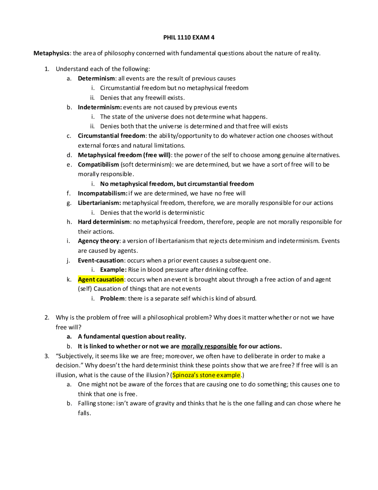 Notes For Exam 4 Introduction To Philosophy Phil 1110 Docsity