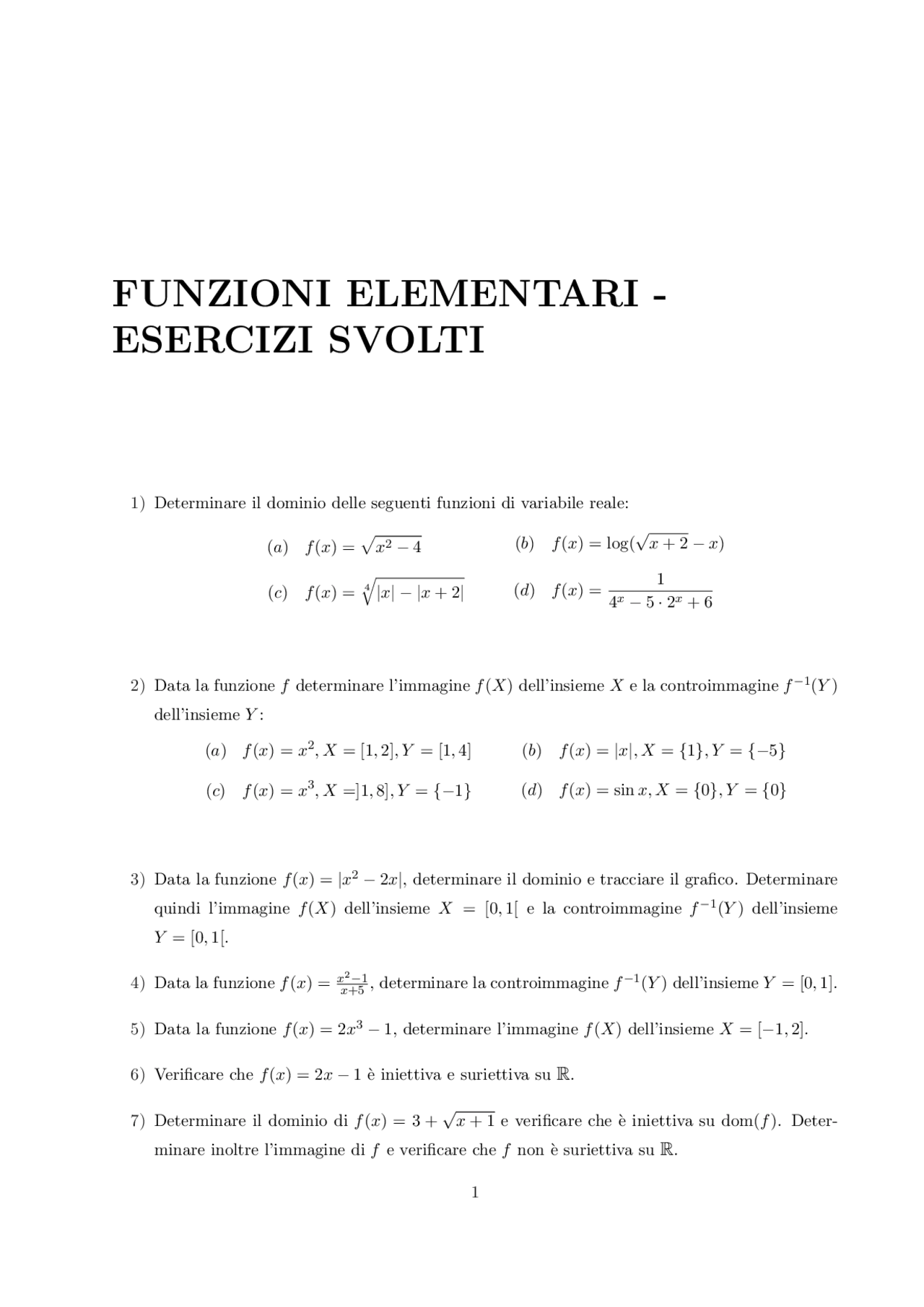 Funzioni Elementari Esercizi Svolti Docsity