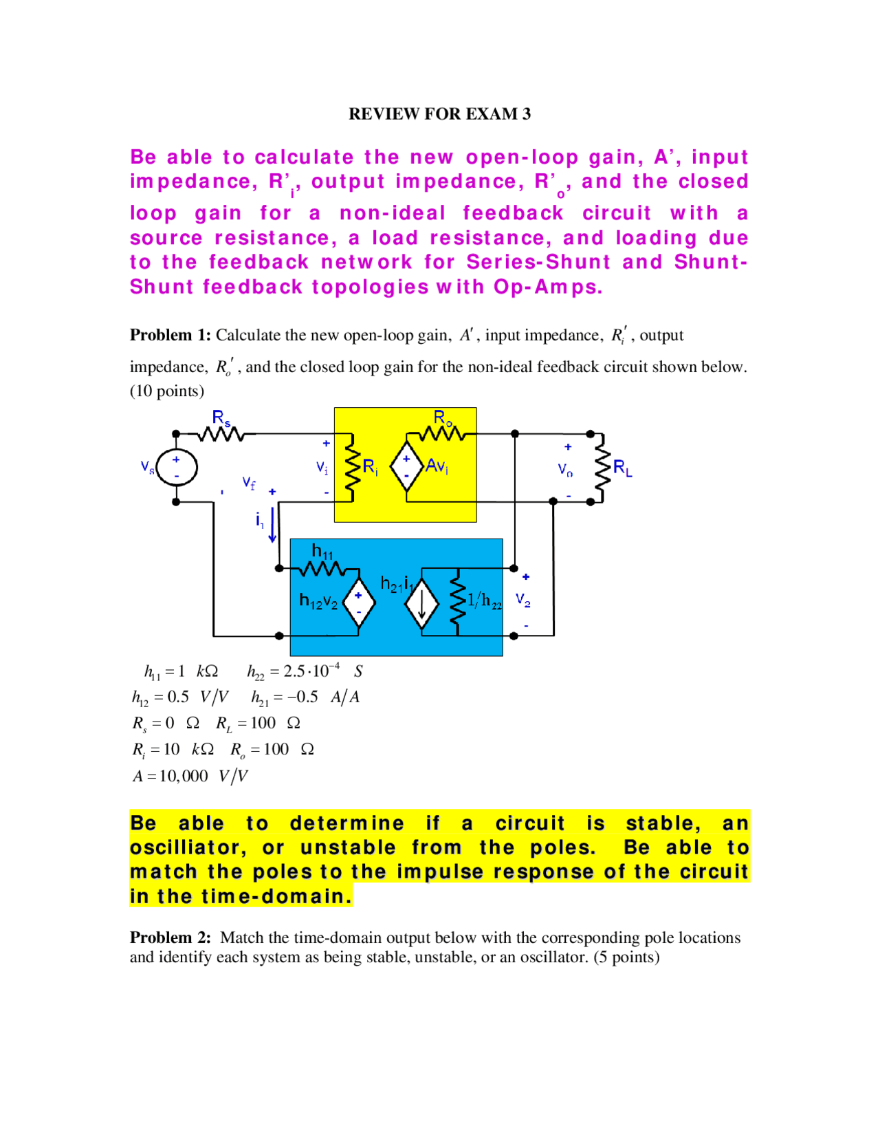 Exam 3 Review Problems Electronic Circuits E E 230 Docsity