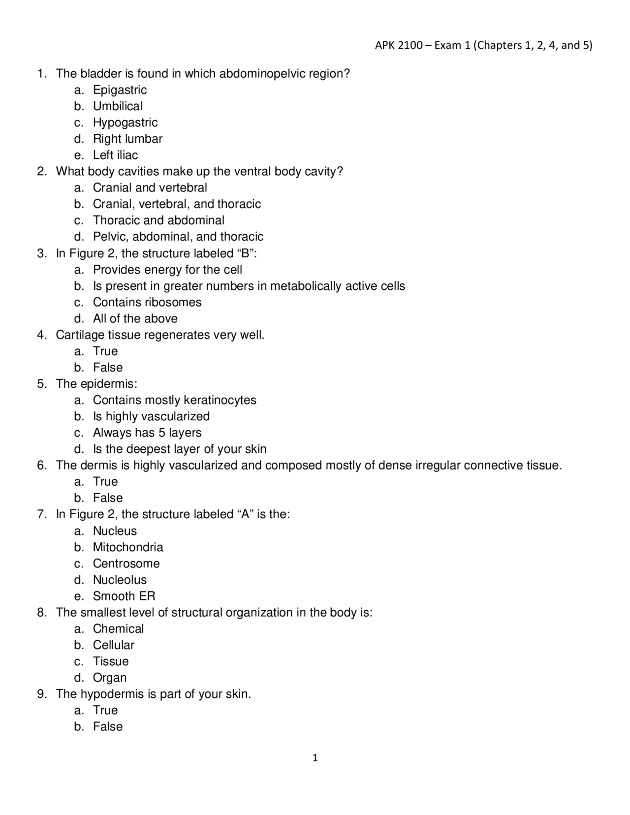 50 Solved MCQs on Applied Human Anatomy - Exam 1 | APK 2100C - Docsity