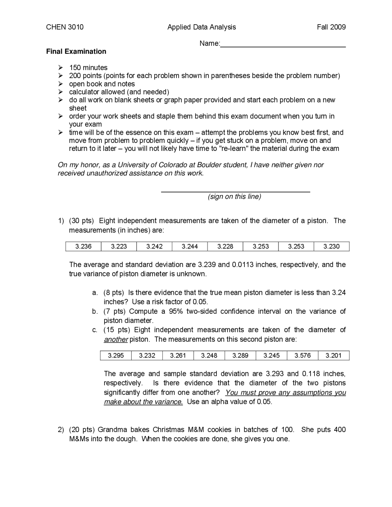 Final Exam For Applied Data Analysis Chen 3010 Docsity