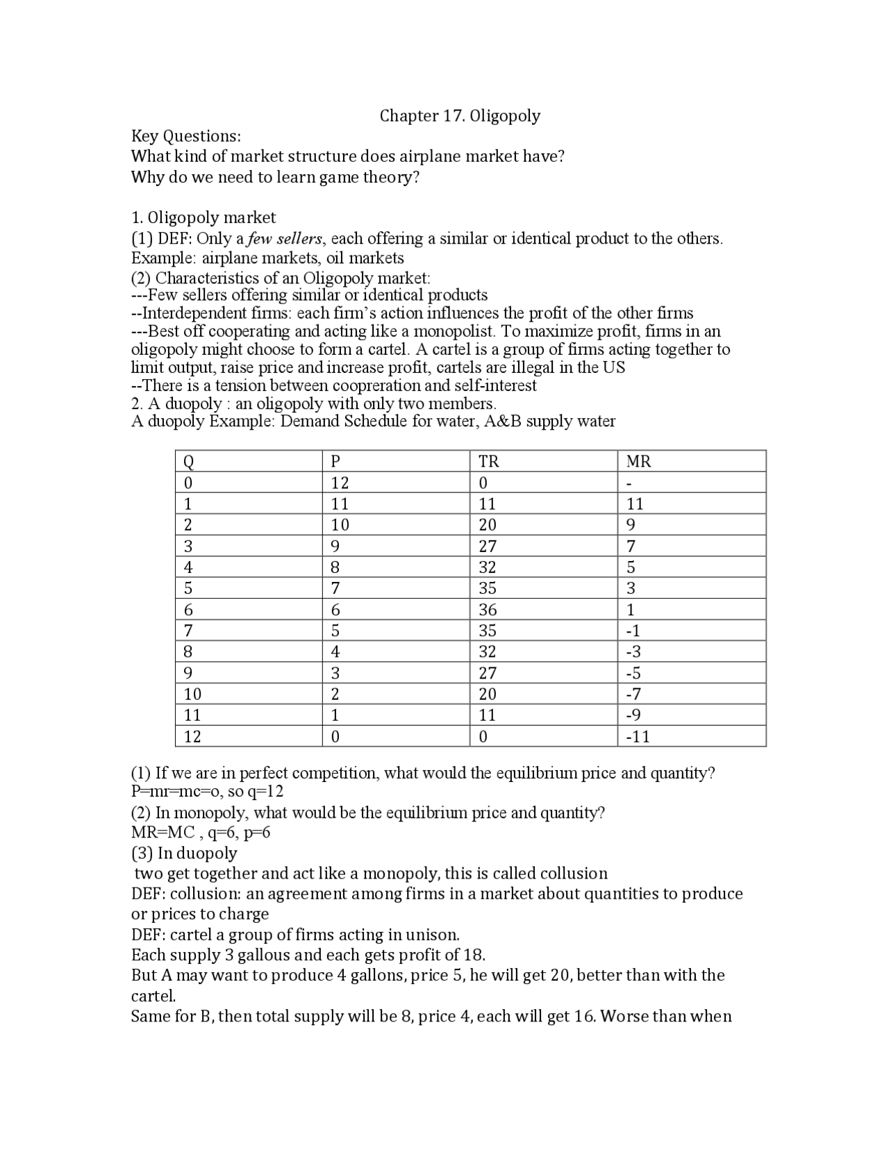 Oligopoly Market and the Game Theory - Study Guide | ECON 2010 | Study ...