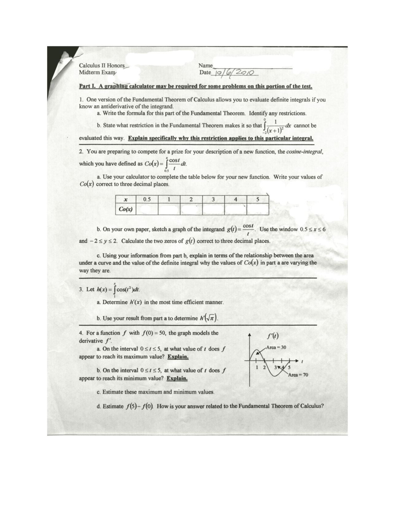 13 Problems in Midterm Examination on Calculus II | MAT 1223 - Docsity