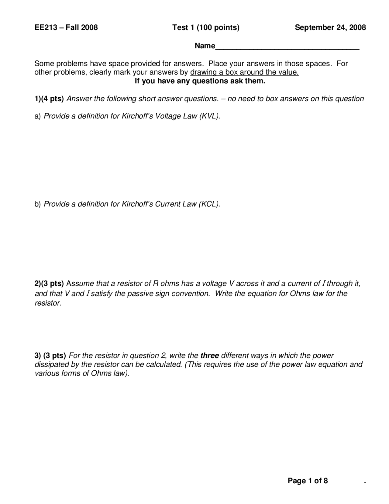 11 Solved Problems On Voltage Circuit Exam 4 Ee 213 Docsity
