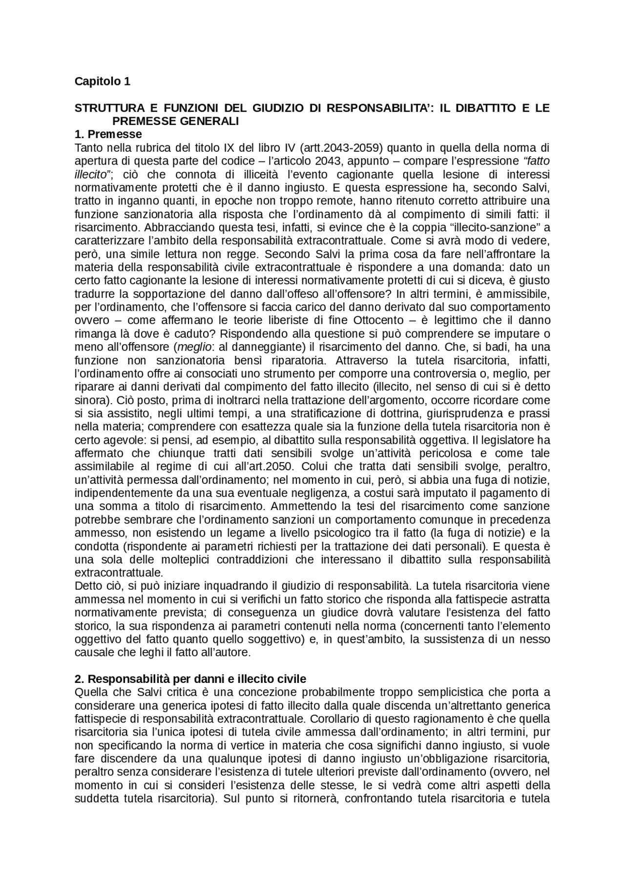 Responsabilita Civile Testo Di Salvi Docsity