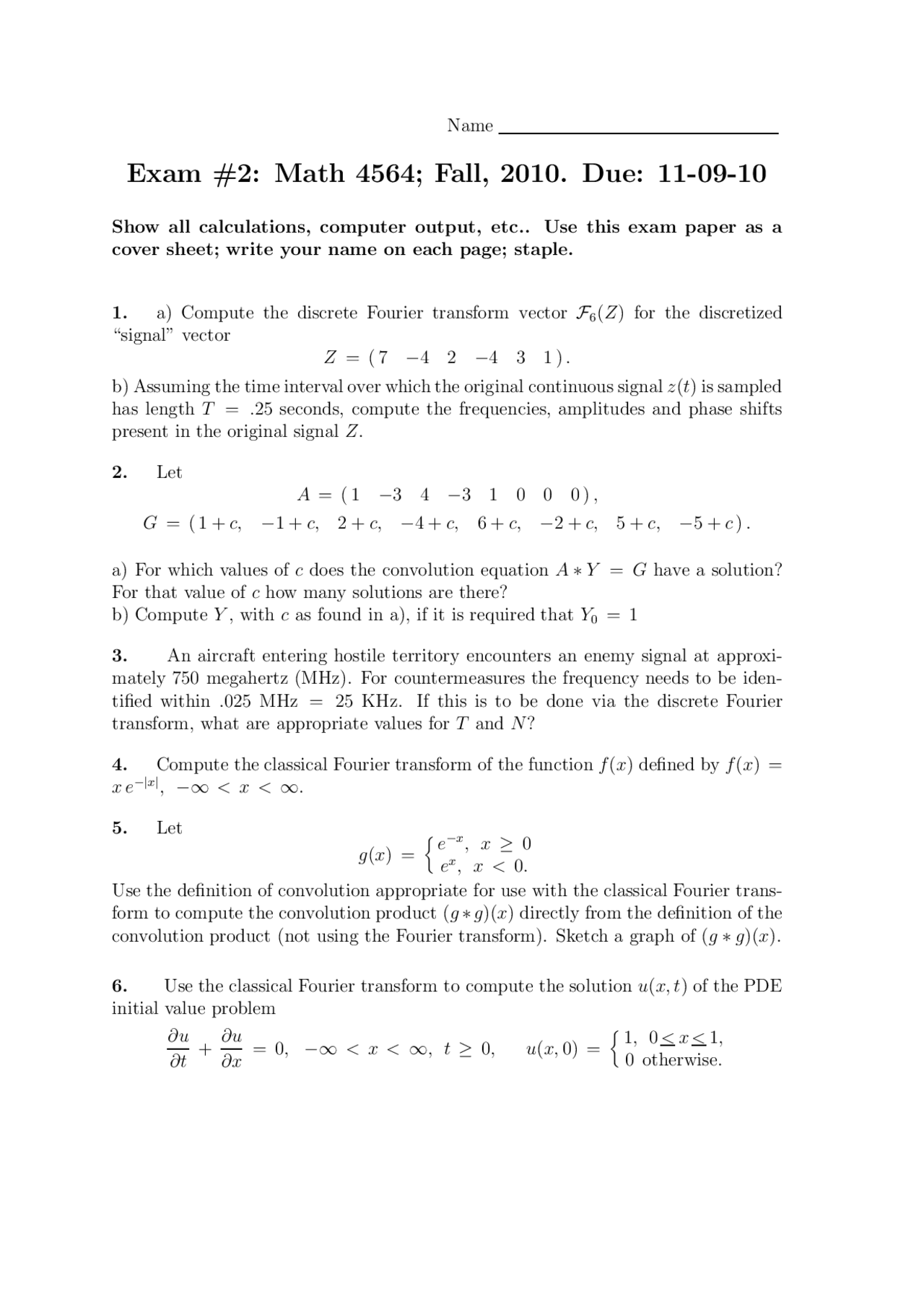 Final Exam Operational Methods Math 4564 Docsity