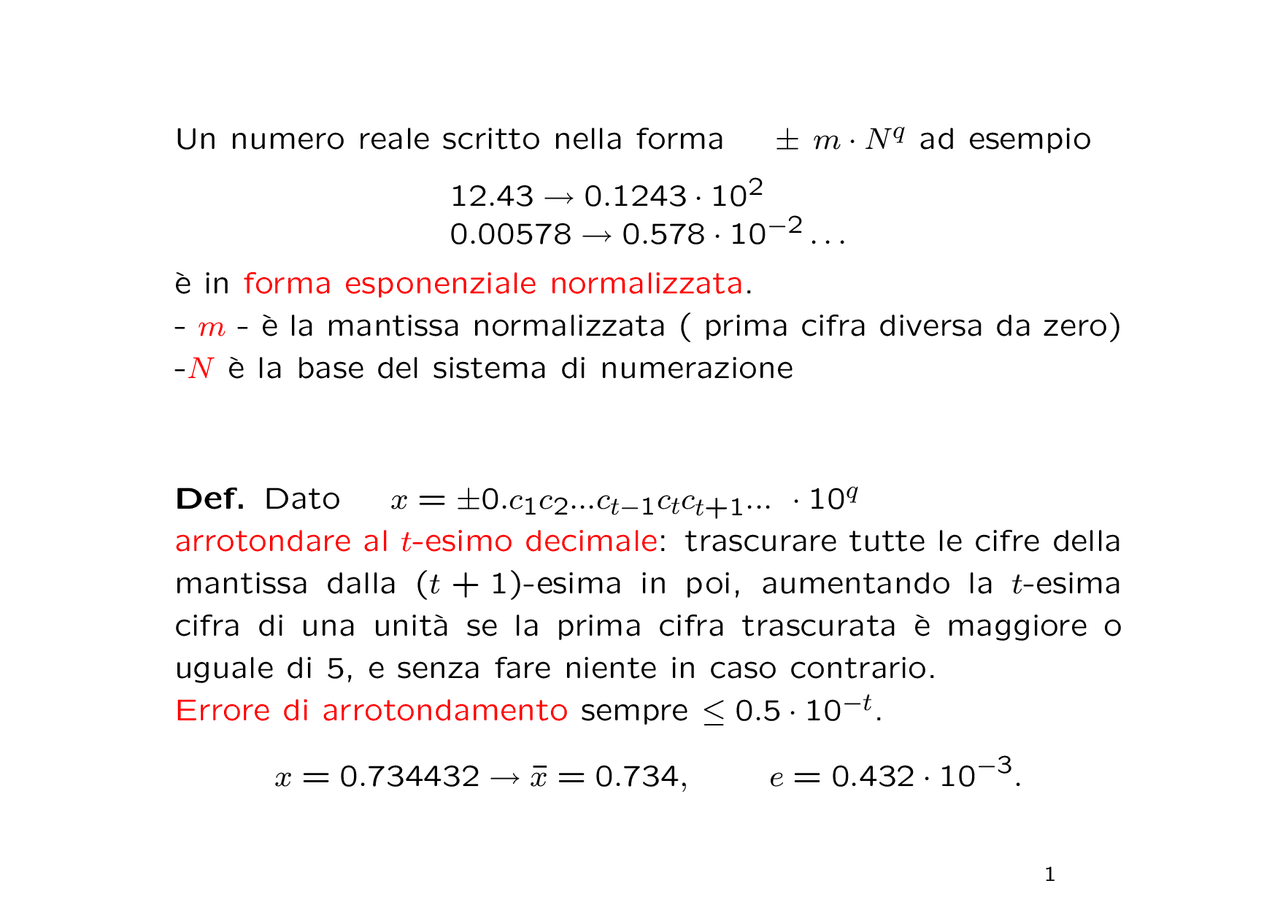Analisi Numerica Slides Docsity