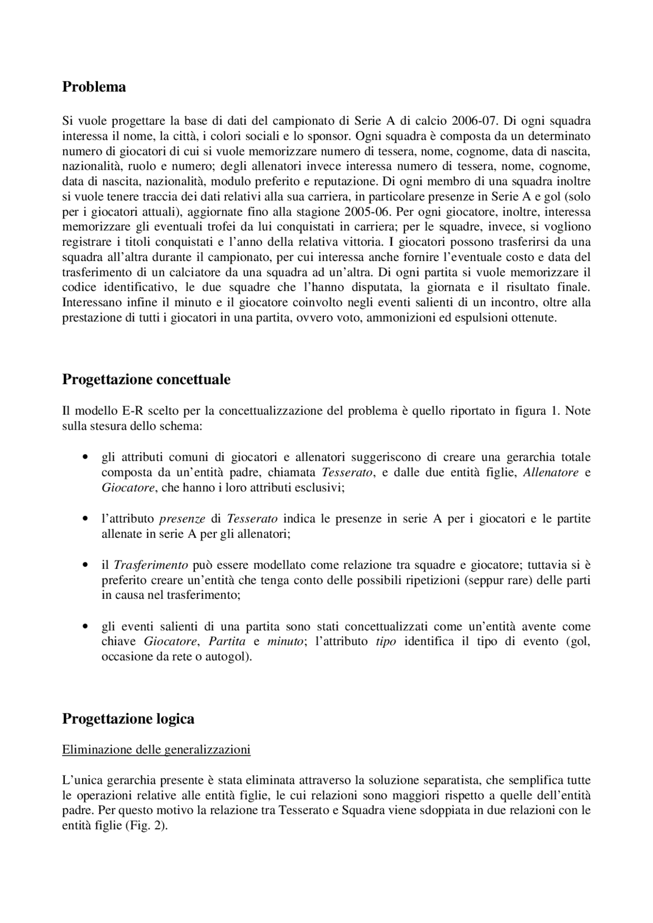 Basi Di Dati Problema Svolto Docsity