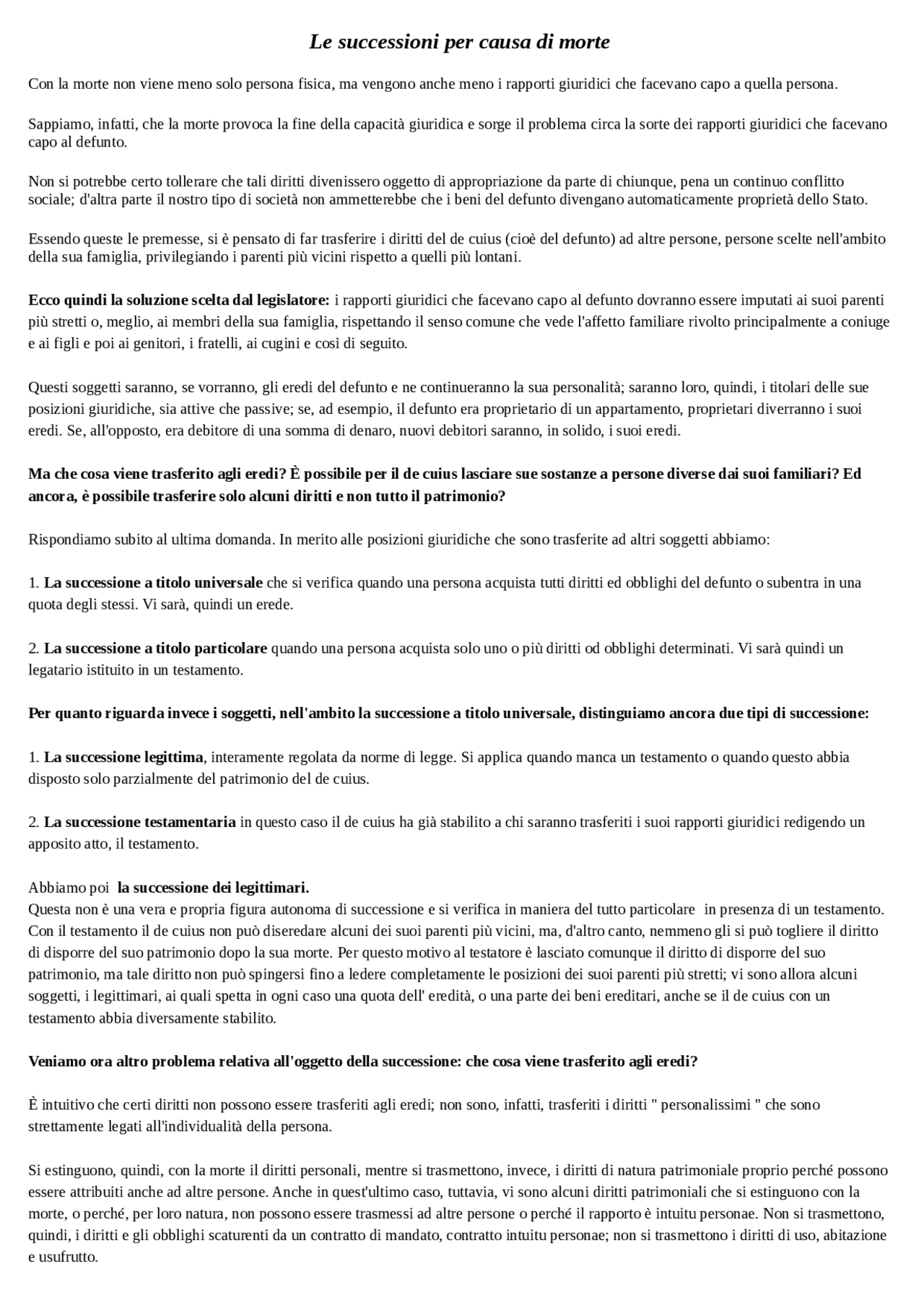 Le successioni per causa di morte - Docsity