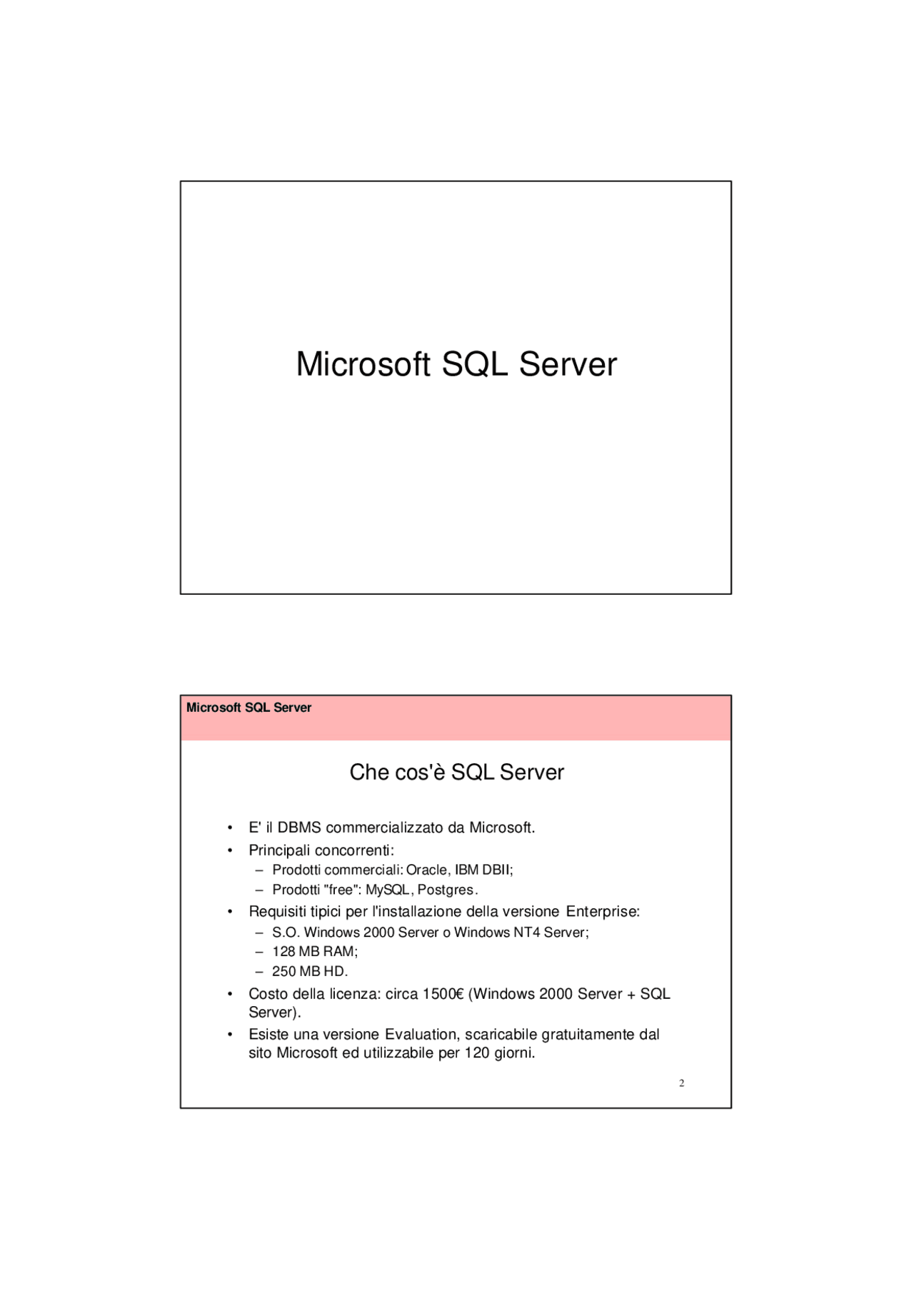 Basi Di Dati Microsoft Sql Server Docsity