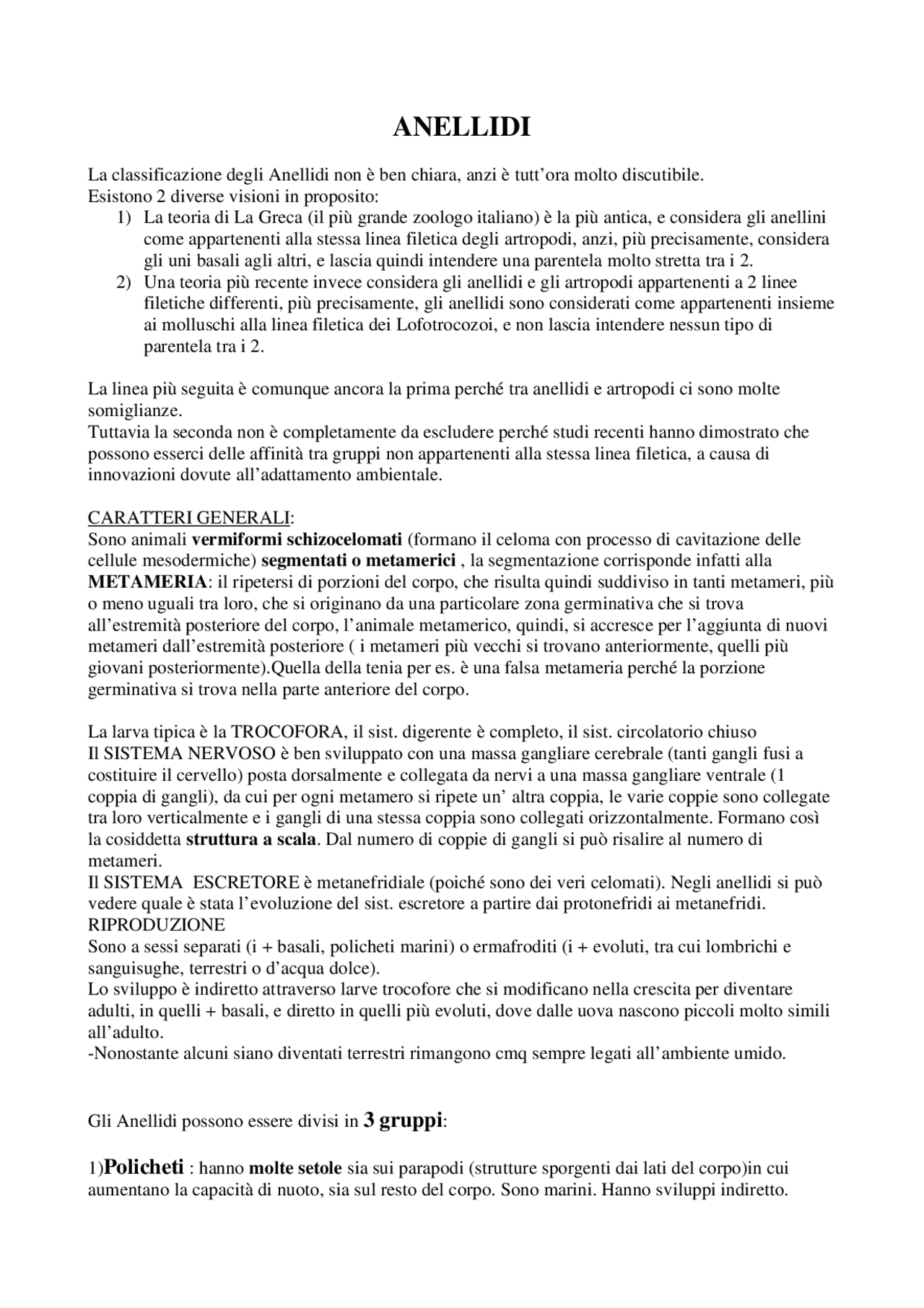 Zoologia - ANELLIDI, POLICHETI, OLIGOCHETI e IRUDINEI | Dispense di ...