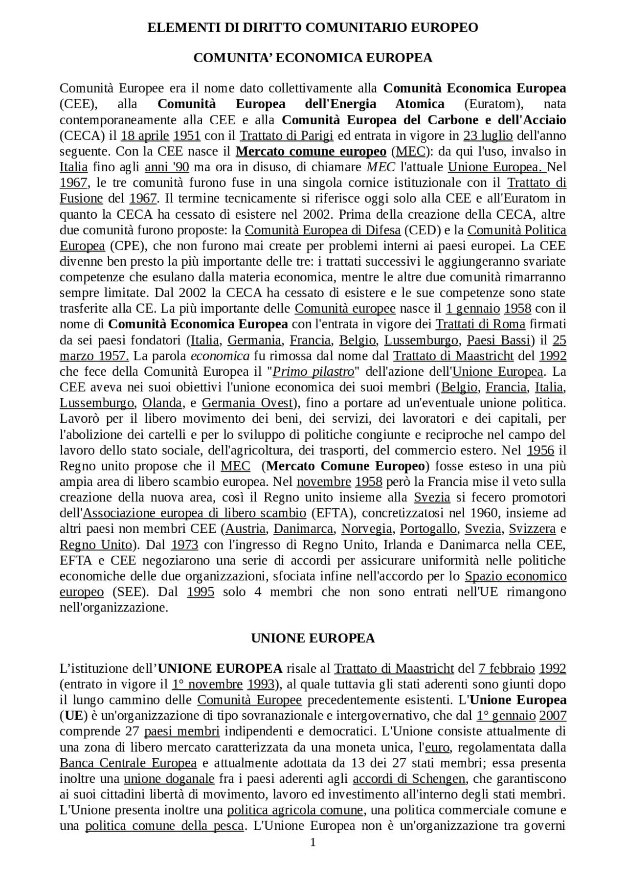 Elementi Di Diritto Comunitario Europeo Docsity