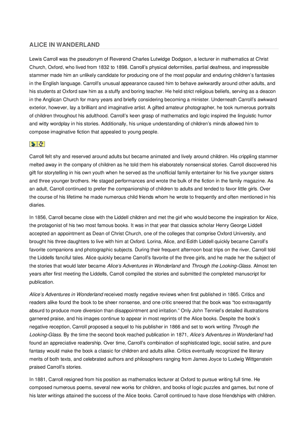 ALICE IN WANDERLAND - Docsity