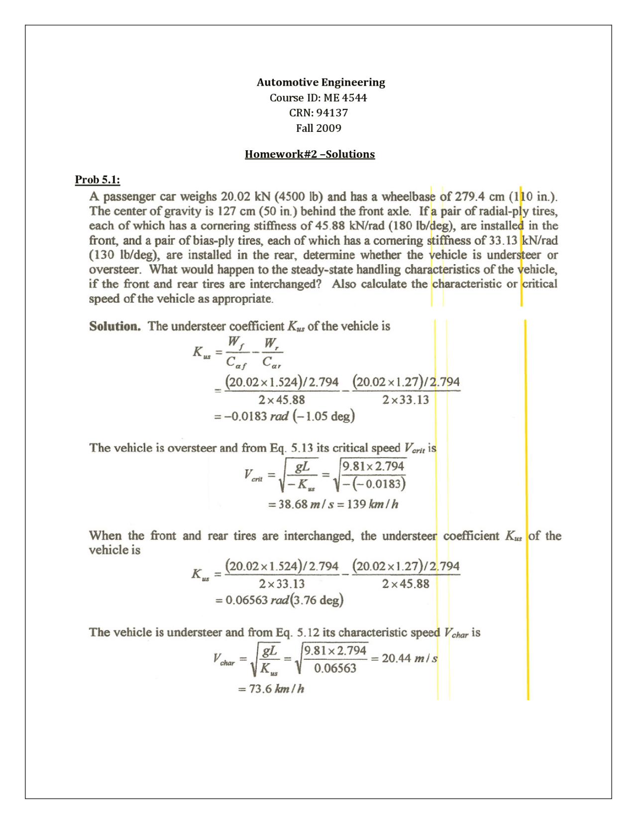 Limit Handling - Homework Solution - Automotive Engineering | ME 4544 ...