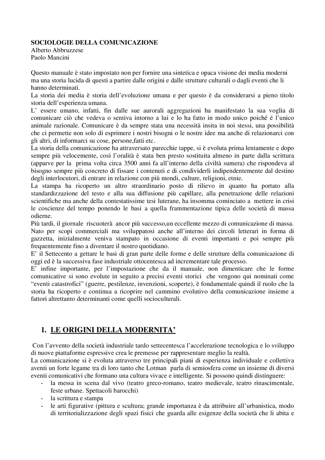 Sociologie Della Comunicazione Manuale Docsity