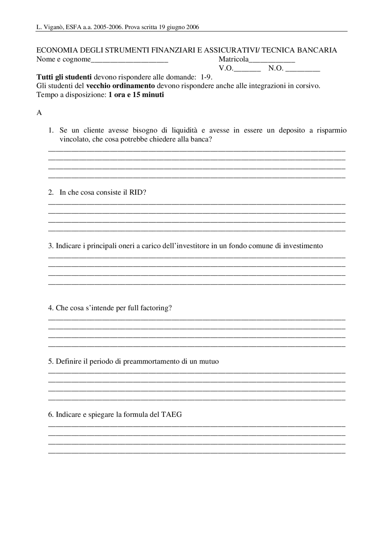 Tecnica Bancaria Tema Desame 19062006 Docsity