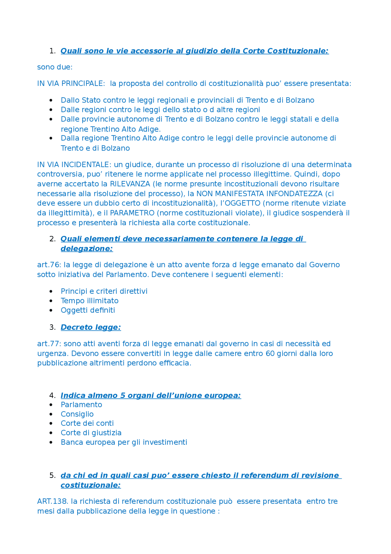 DOMANDE DIRITTO PUBBLICO | Prove d'esame di Diritto Pubblico | Docsity