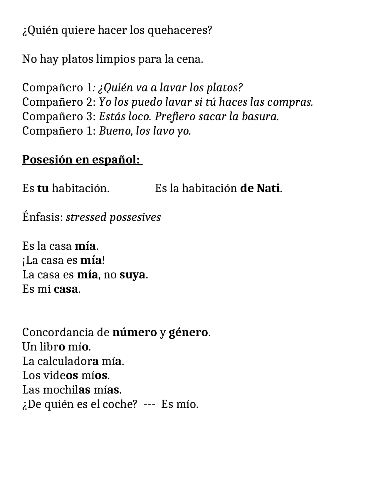 Prácticas de posesión en español: Propiedades personales | Study notes ...