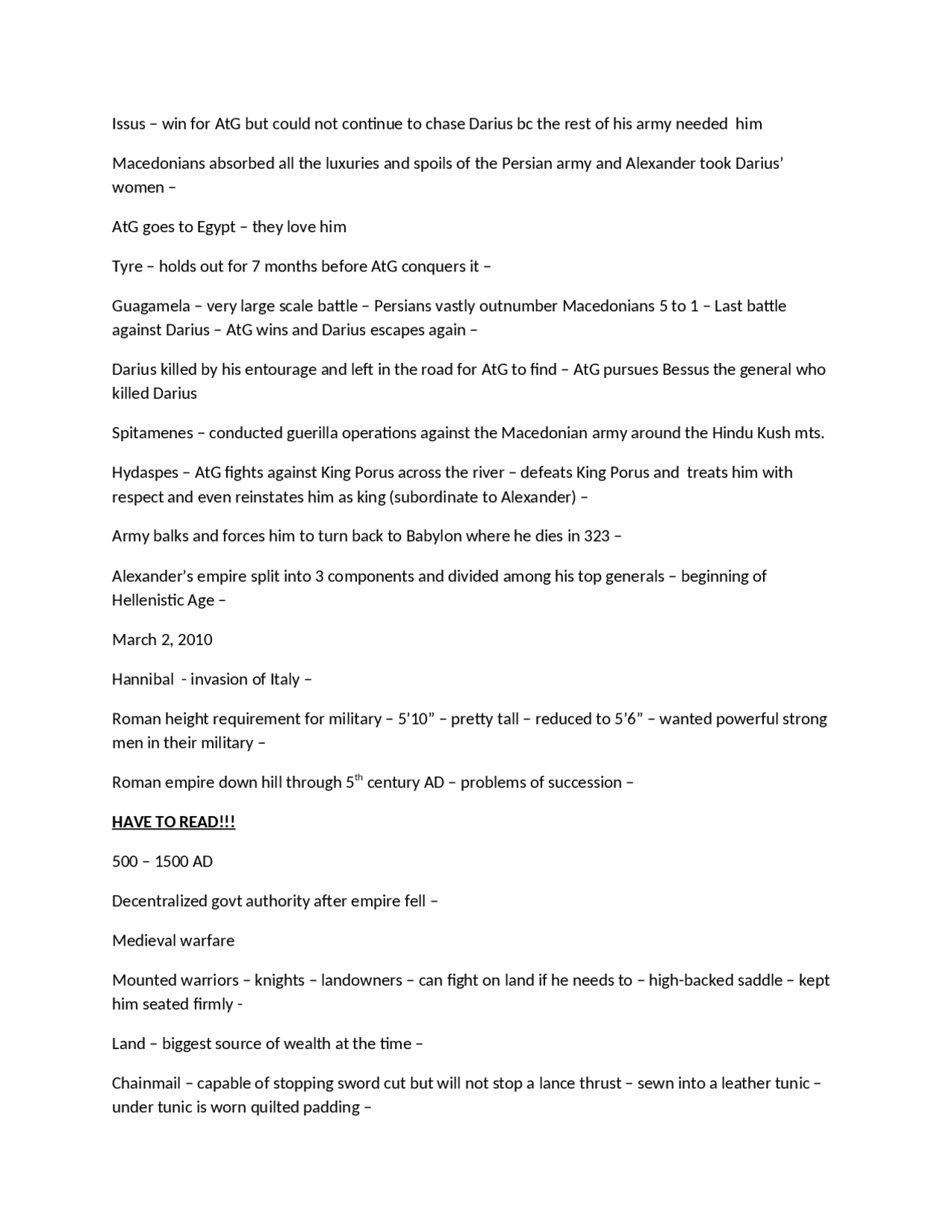 Notes on Introduction to Military History | HIST 210 - Docsity