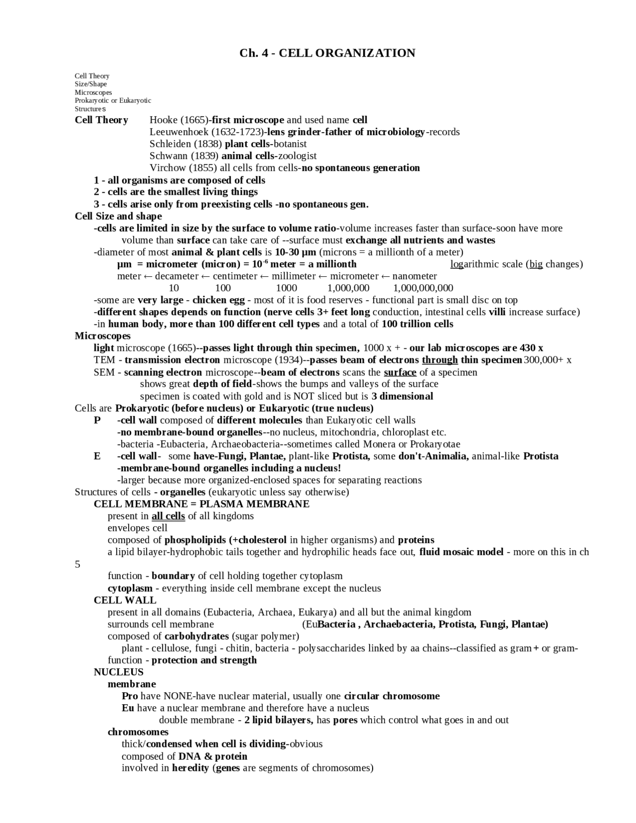 Outline Cell Organization Introduction To Biology I Docsity