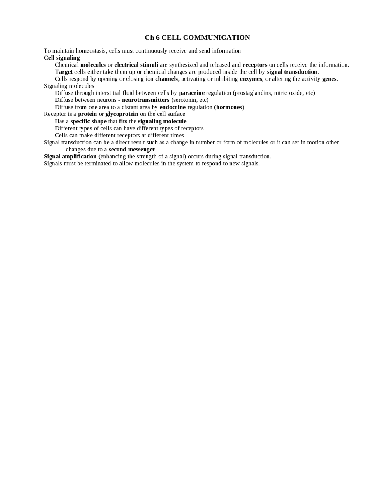 Outline For Cell Communication Biology I Docsity
