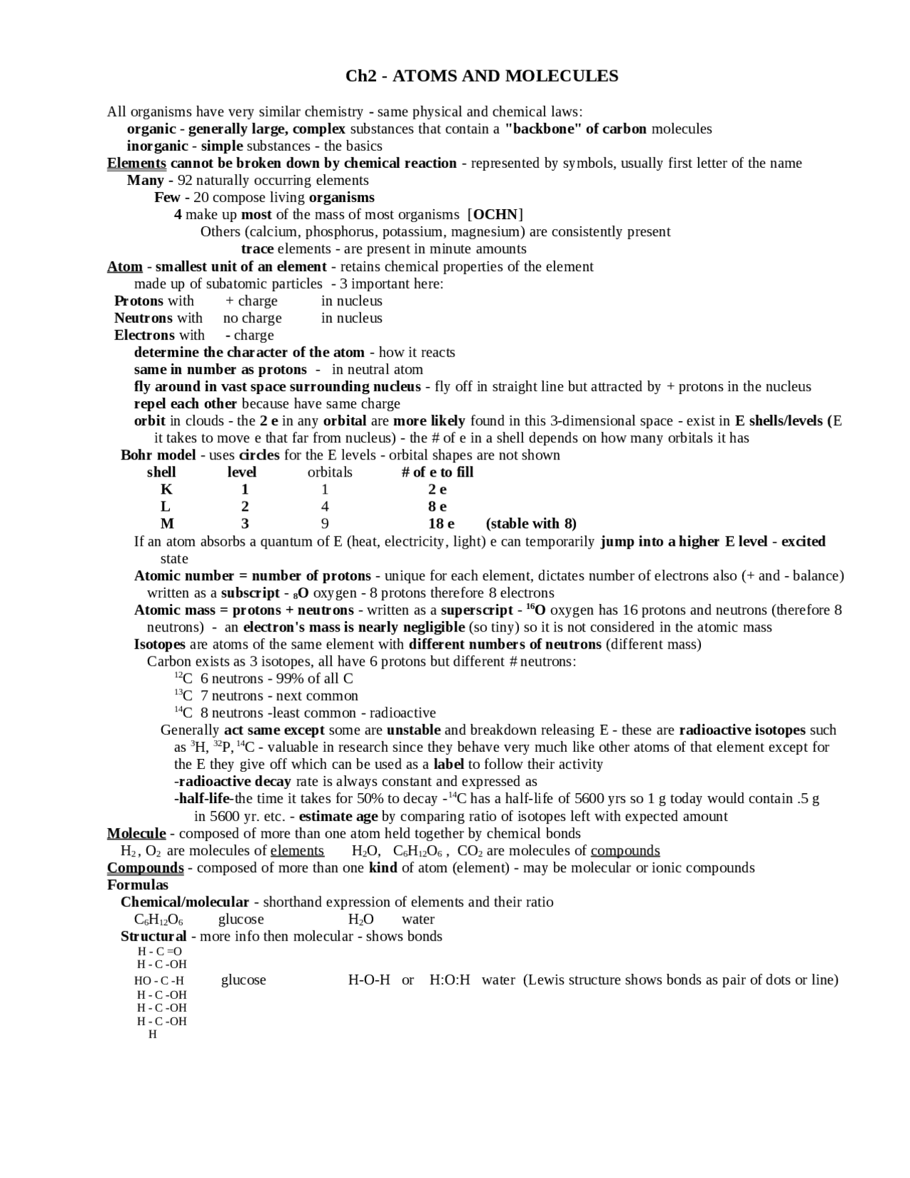 Outline For Atoms And Molecules Biology I Introduction Docsity