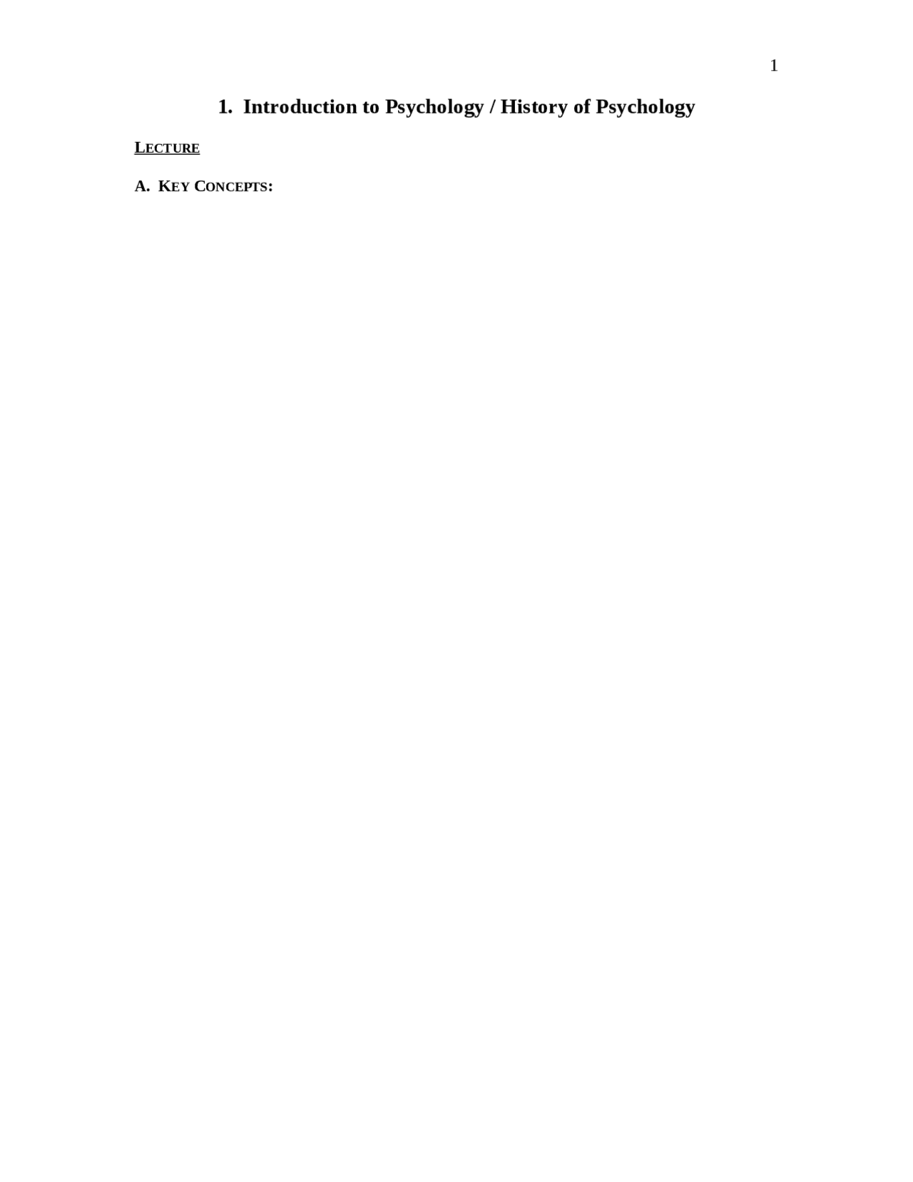 Introduction To Psychology And History Of Psychology Lecture Notes