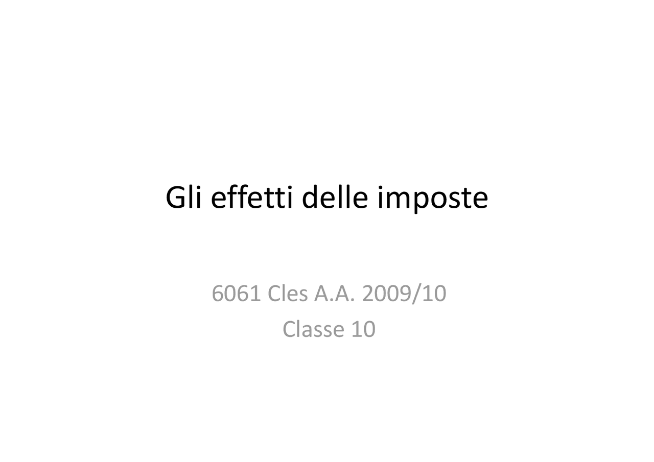 Scienza Delle Finanze Gli Effetti Delle Imposte Docsity