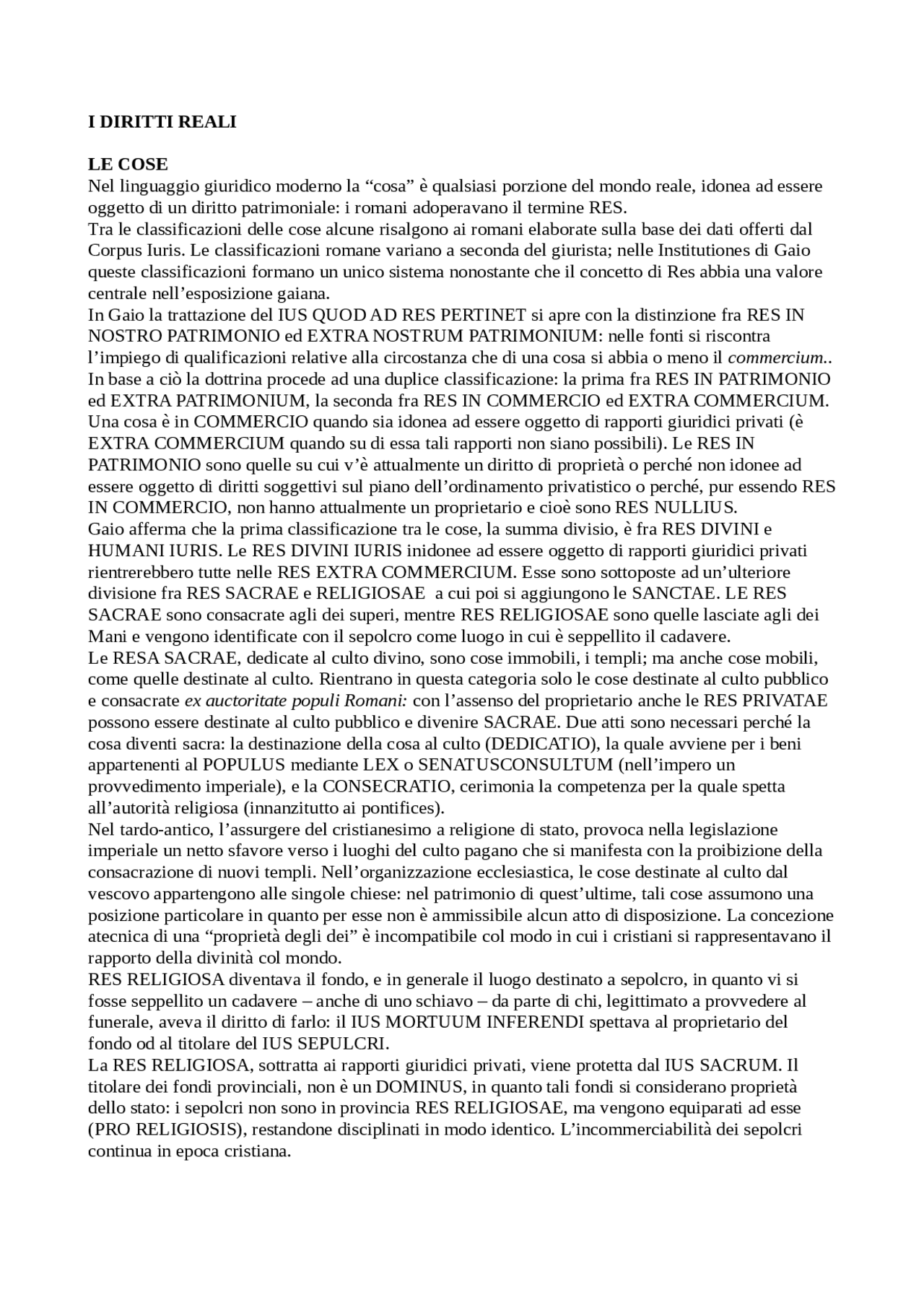 Diritto Romano I Diritti Reali Docsity