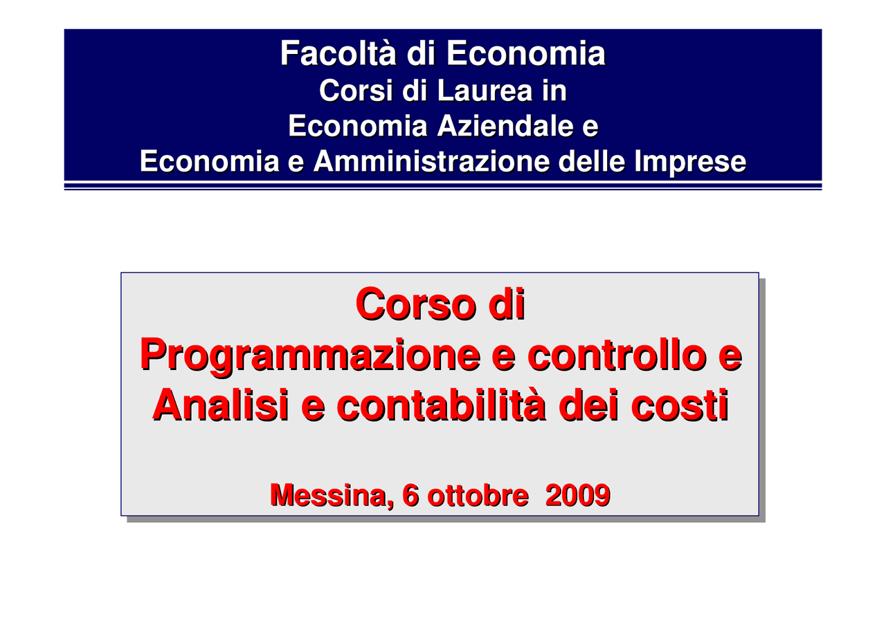 Dispense Di Programmazione E Controllo Slide Di Programmazione E