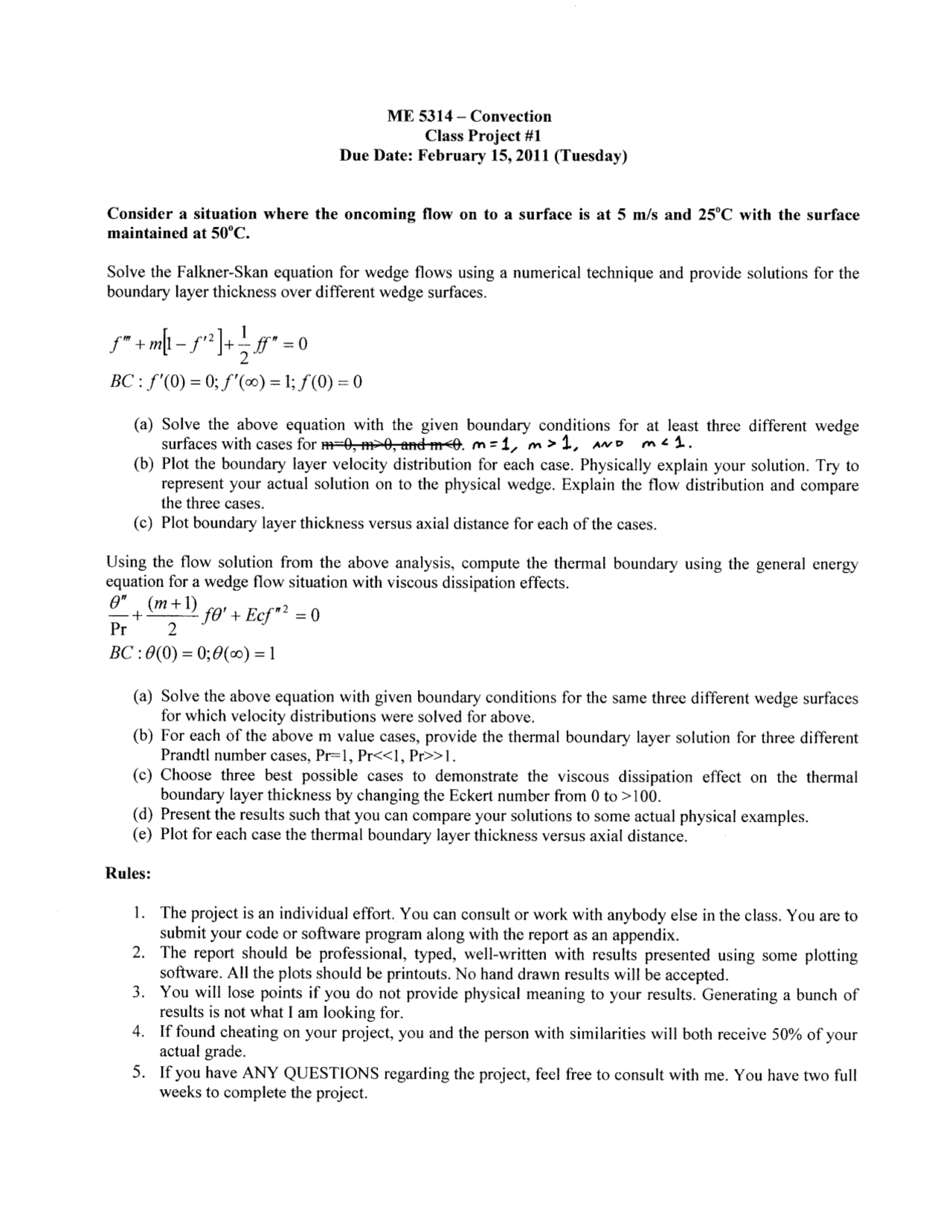 Class Project Convection Heat And Mass Transfer Me 5314 Docsity