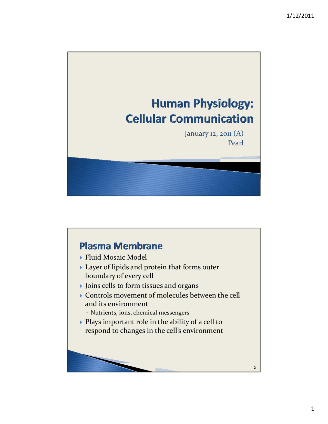Plasma Membrane Lipid Bilayer Lecture Slides Bios 3500 Docsity