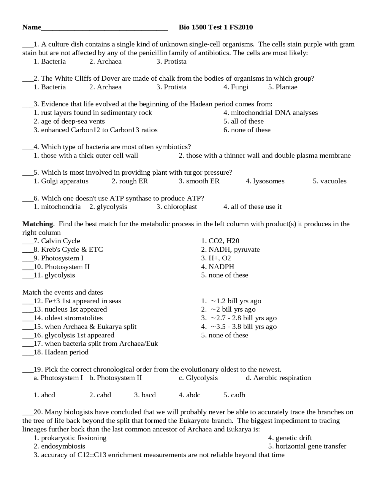 Practice Exam 1 - Introduction to Biological Systems with Laboratory ...