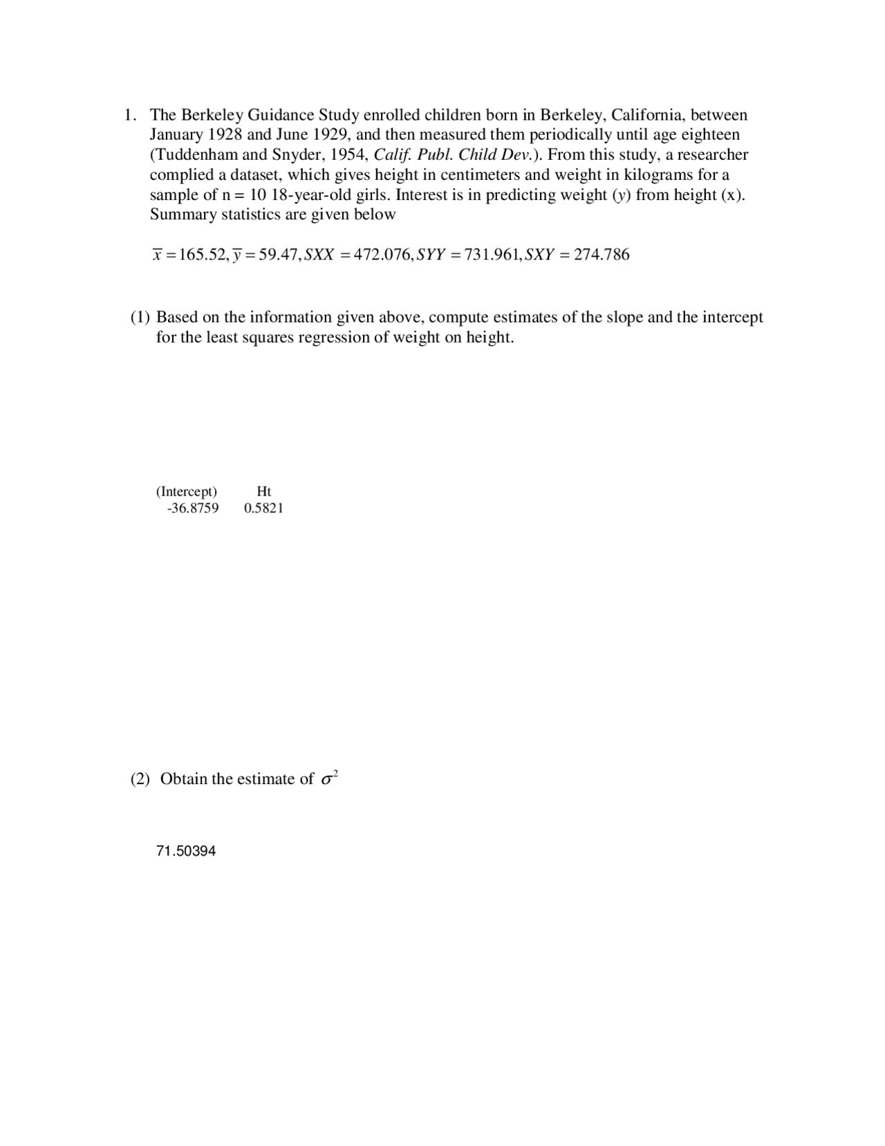 Review Problem Notes on Applied Regression and Design | STAT 425 ...