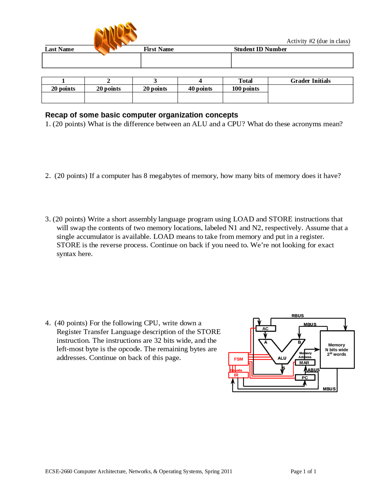 In Class Activity 2 Computer Architecture And Operation Systems
