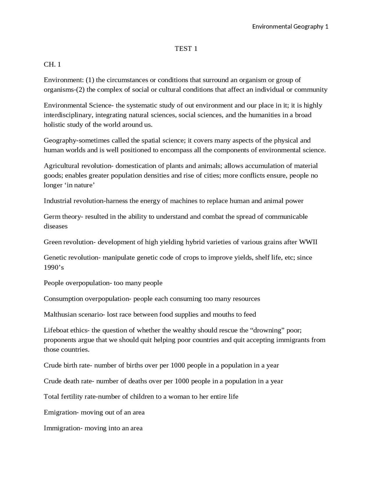 Environmental Geography Test 1 Part 1 Lecture Notes Geo 120 Docsity