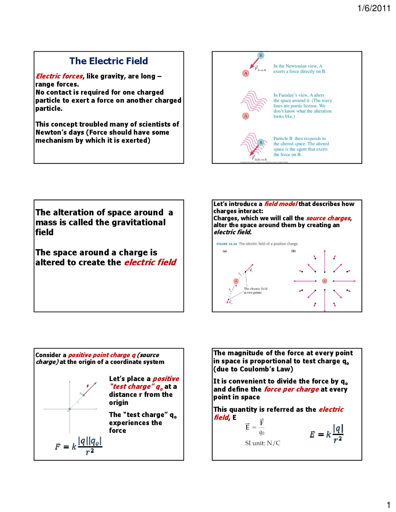 The Electric Field Lecture Slides Phy 133 Docsity