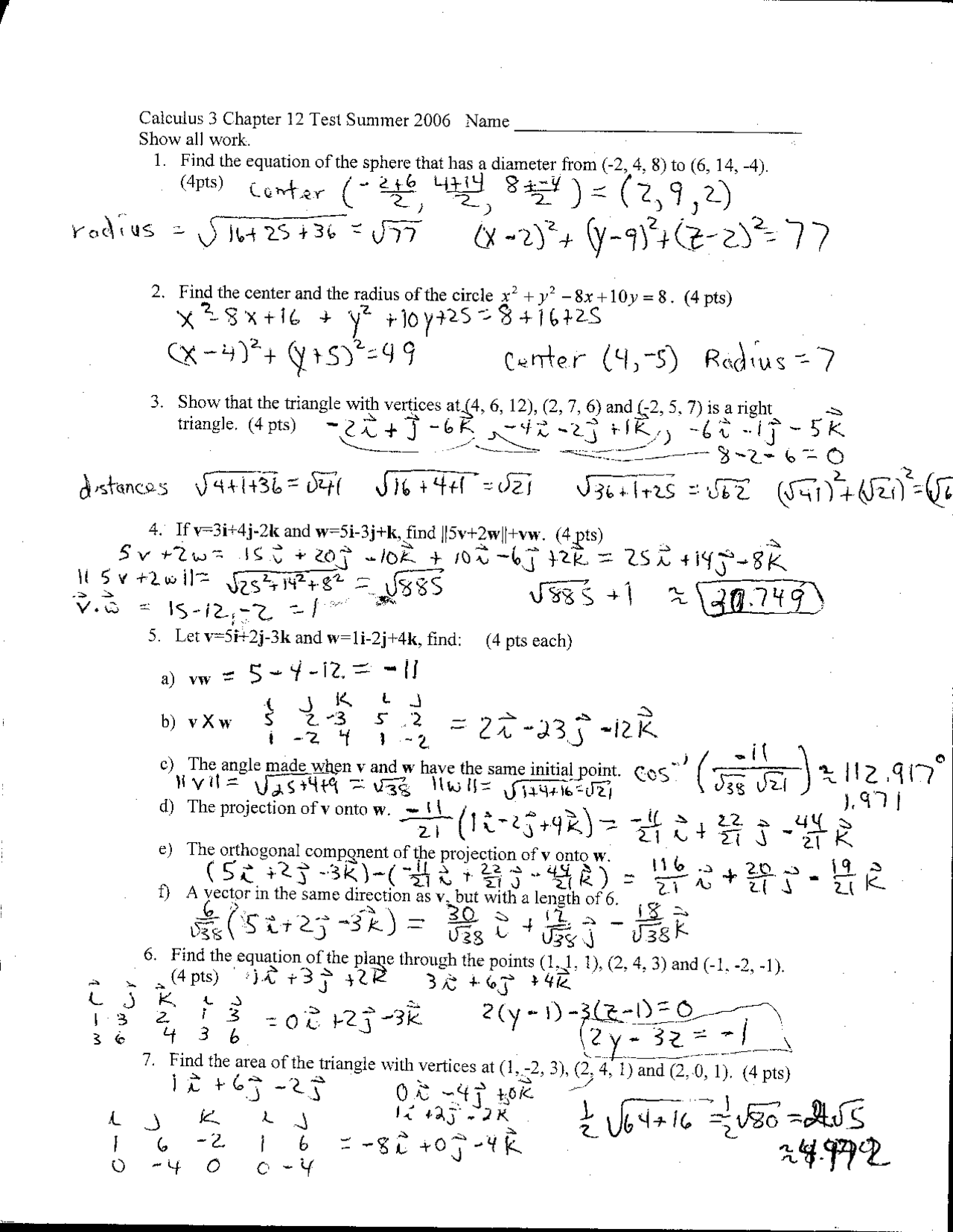 Solutions To Exam 1 For Calculus Iii Math 1970 Docsity