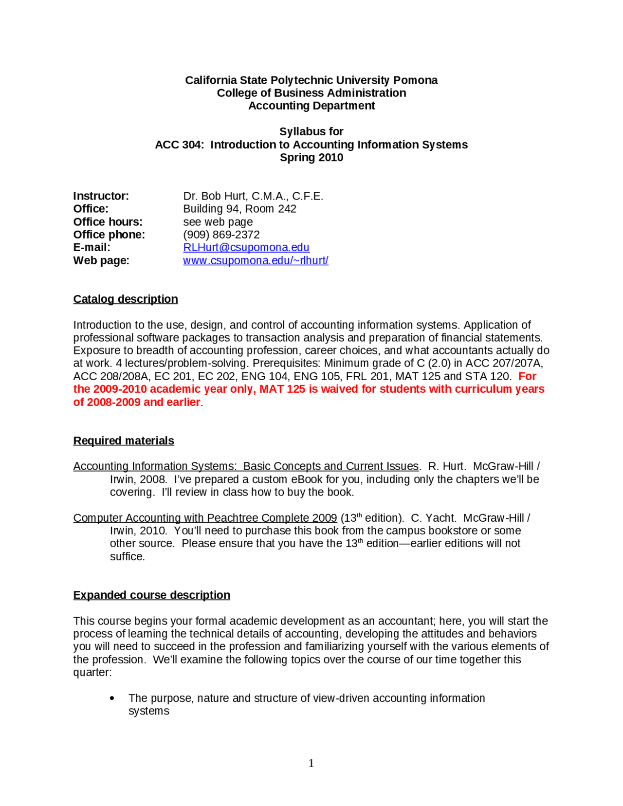 Syllabus Schedule For Introduction To Accounting Information Systems