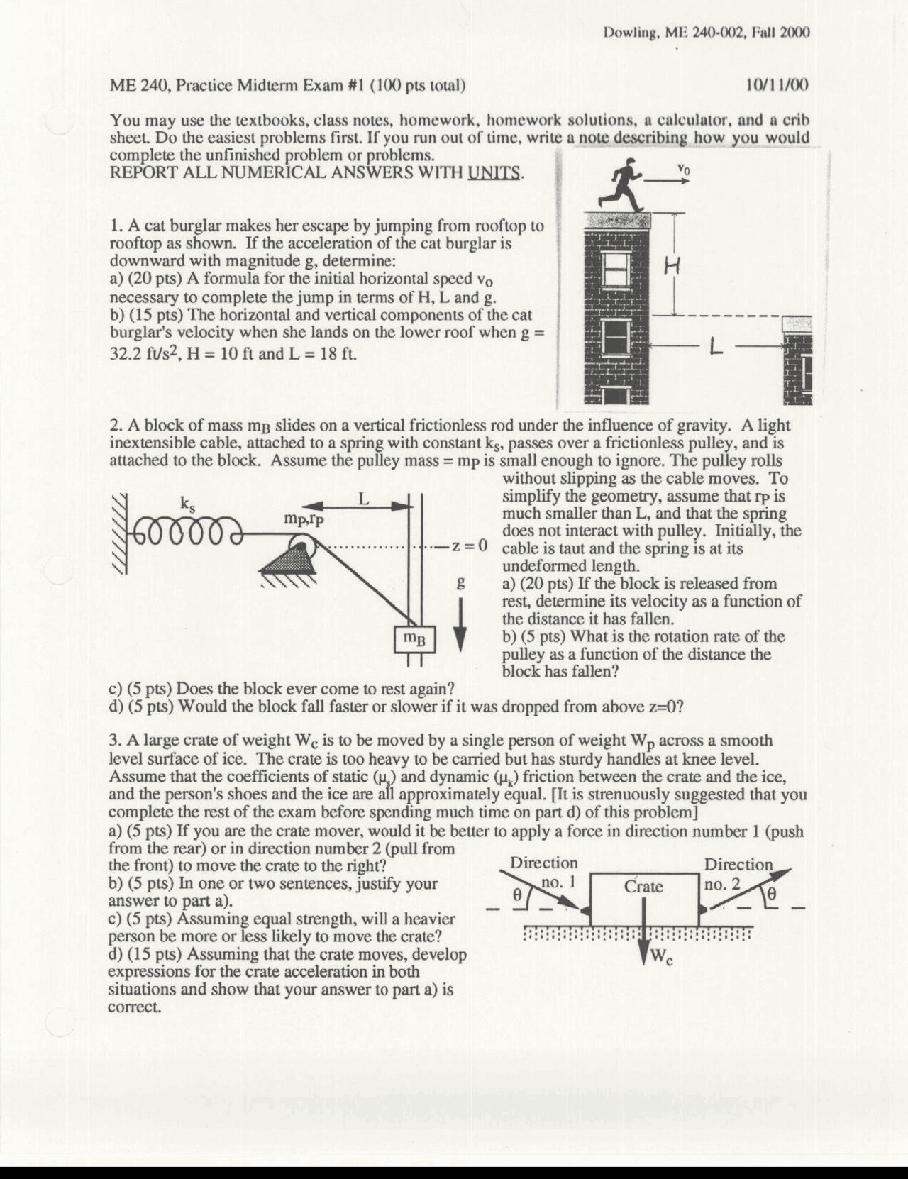 Practice Midterm Exam 1 - Dynamics and Vibrations | MECHENG 240 - Docsity