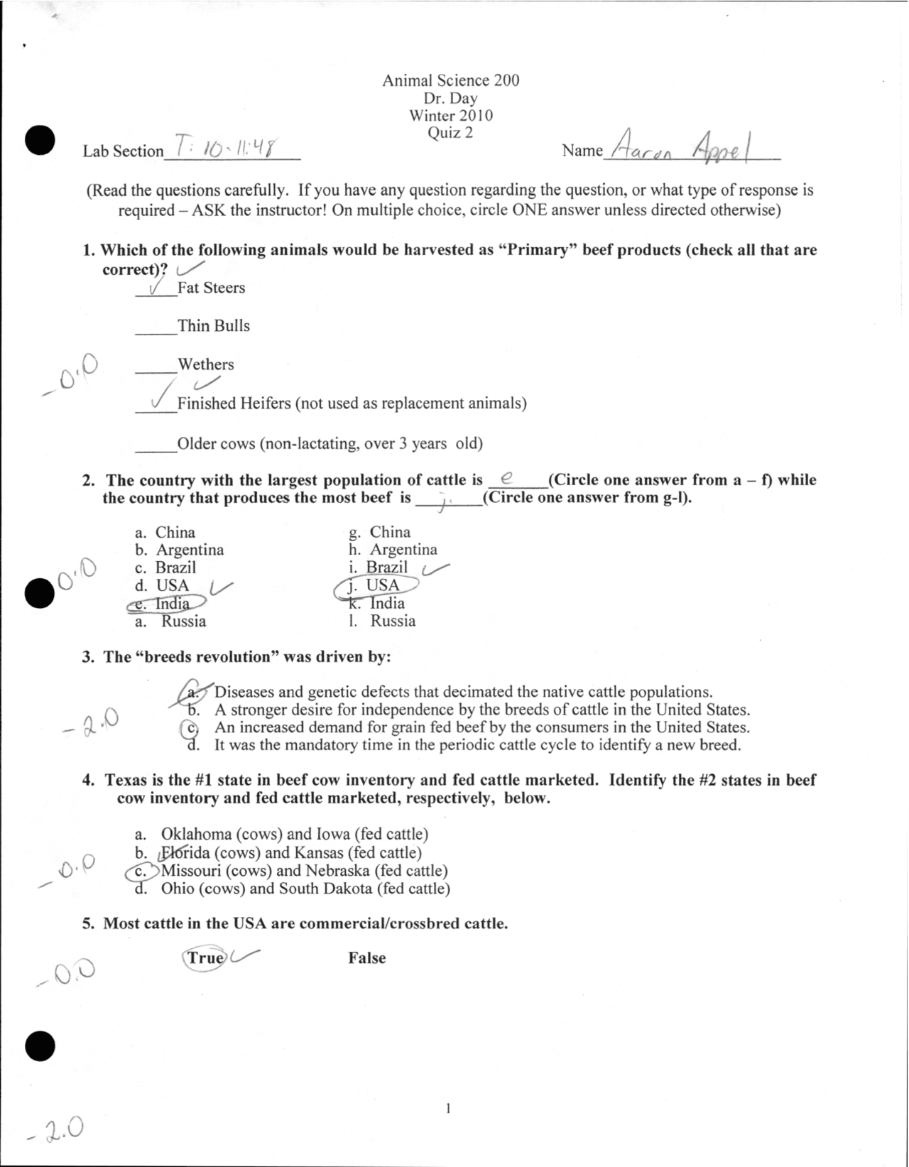 Animal Science Lab Notes: Winter 2010, Dr. Day, Animal Breeding and ...