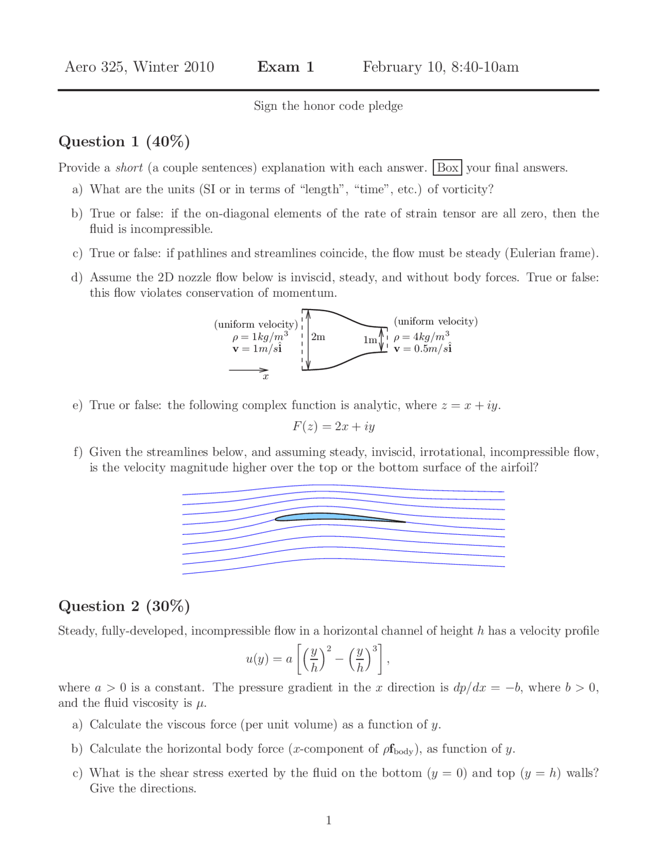Aerodynamics Midterm Exam 1 Problems Aerosp 325 Exams