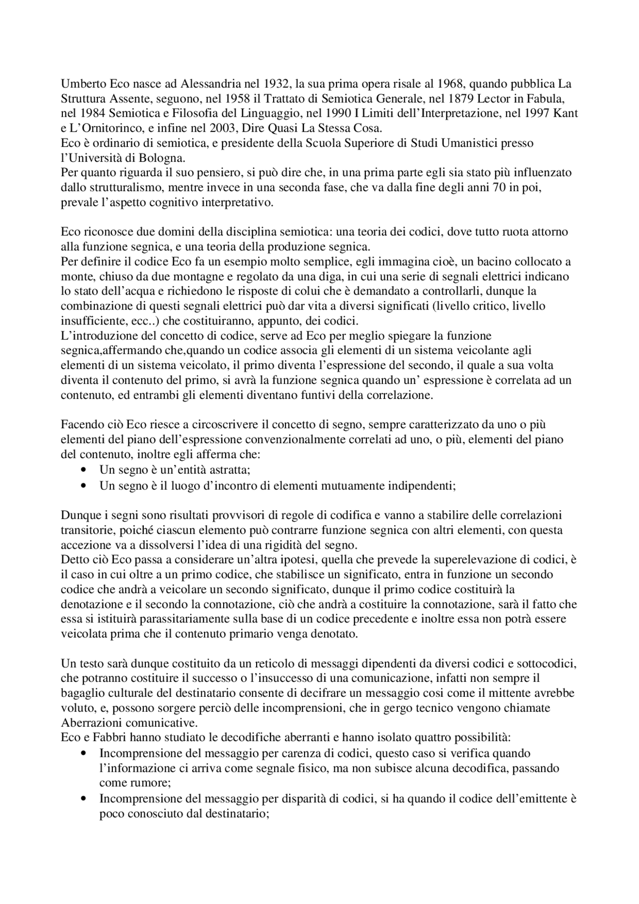 Semiotica Umberto Eco Docsity