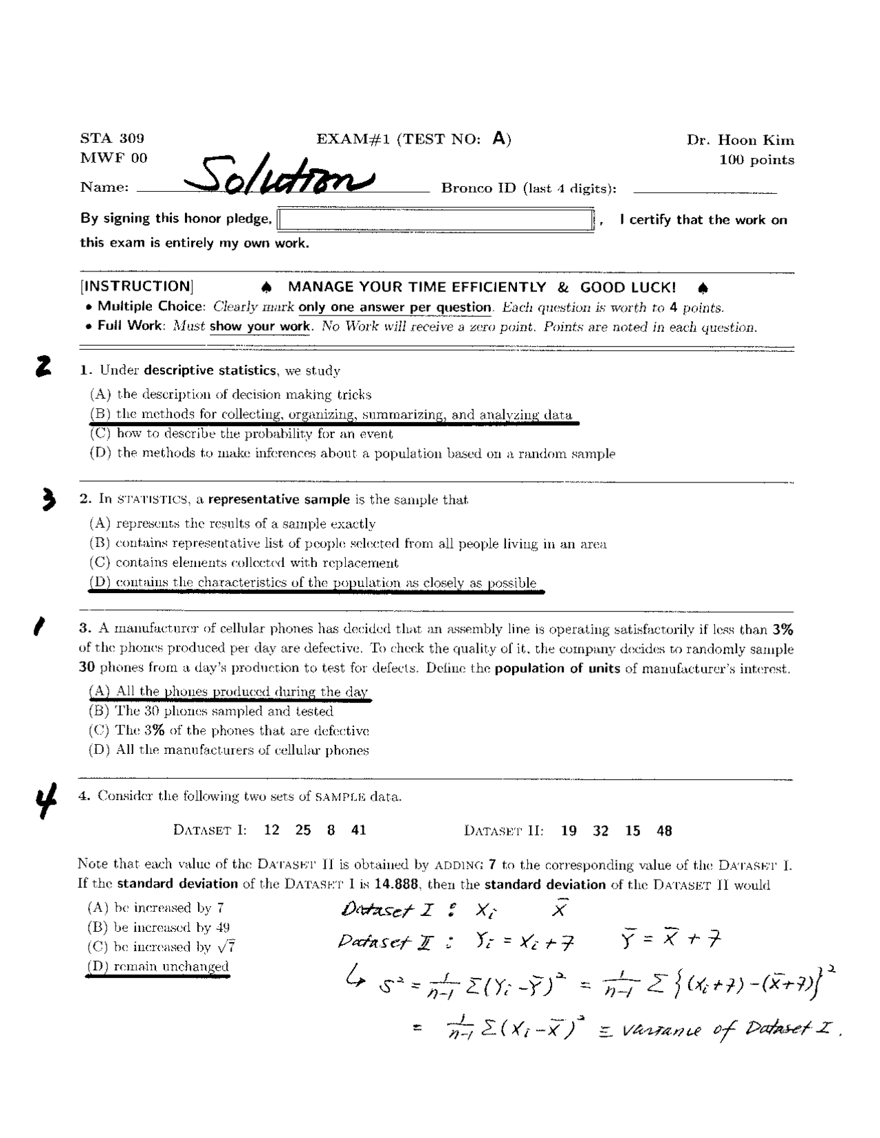 Solved Exam 1 Statistical Methods In Engineering And Physical Science