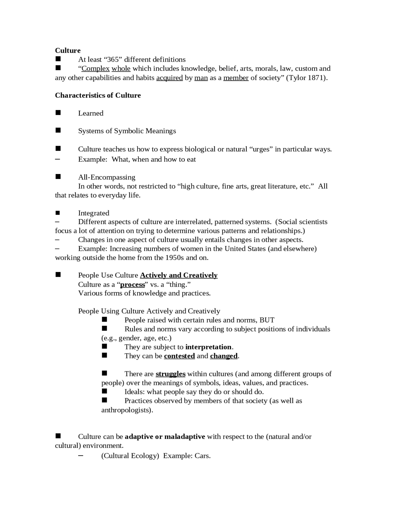 Notes on Culture - Cultural Anthropology | ANTH 130 - Docsity